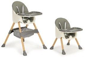 Vysoká židle na krmení 2v1 šedá s nohami v imitaci dřeva
