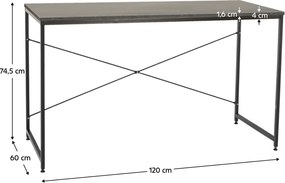 Psací stůl, beton/černá, 120x60 cm, MELLORA