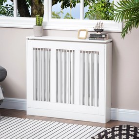 HOMCOM Bílý Kryt Radiátoru 90x18x84 cm MDF Moderní Design Vertikální Regál na Radiátor do Obývacího Pokoje a Ložnice