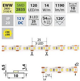 LED pásek McLED 12V teplá bílá š=10mm IP20 14W/m 120LED/m SMD2835 ML-121.367.60.2