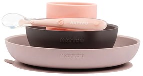 Nattou Set jídelní silikonový bez BPA 4 ks Růžovo-fialový