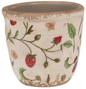 Béžový keramický obal na květináč s jahůdkami Wild Strawberries XS - Ø 11*10 cm