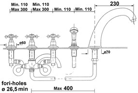 Reitano Rubinetteria ANTEA pětiprvková retro baterie na okraj vany, chrom 3311
