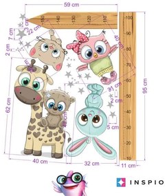 INSPIO Dětský metr na zeď - Zvířátka CUTE2 - 150 cm