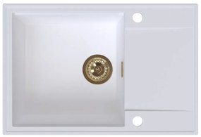Sink Quality Sink55, kuchyňský granitový dřez 680x460x215 mm + zlatý sifon, bílá, SKQ-SINK.W.1KDO.XG
