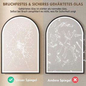 HOMCOM LED koupelnové zrcadlo 60 x 90 cm s osvětlením, přední a zadní osvětlení, paměťová funkce, dotykový spínač, černé