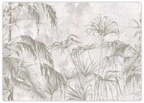 Skleněný obraz - Tropické rostliny na zdi v šedé (70x50 cm)
