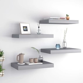 Plovoucí nástěnné police 4 ks šedé 40 x 23,5 x 3,8 cm MDF 323849