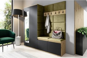 Eka Předsíňová stěna s čalouněnými panely Trinity 8 - Dub Artisan s černou / Khaki zelená 2327