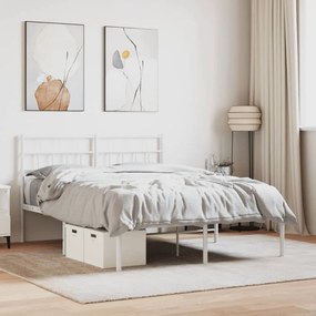 Kovový rám postele s čelem bílý 160 x 200 cm - Default Title