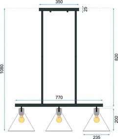 Toolight - Skleněná kovová stropní svítilna 3xE27 APP318-3CP, černá, OSW-00414
