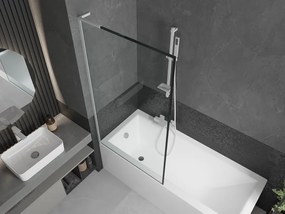 Mexen Next L, 1-křídlová vanová zástěna 90 x 150 cm, 6mm čiré sklo-černý vzor, ​​bílý profil, 895-090-000-03-70-20