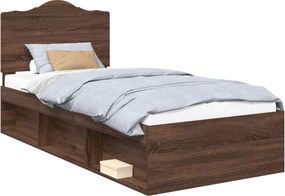 Rám postele s čelo Hnědý dub 90 x 200 cm Masivní borové dřevo 3413359