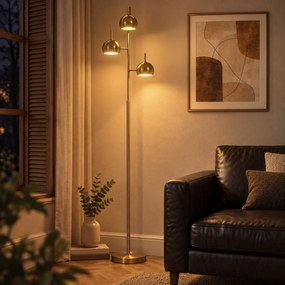 HOMCOM Stojací lampa 350° nastavitelná pro obývací pokoj a kancelář, stojací lampa se 3 stínidly z oceli, zlatá