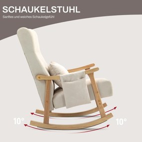 HOMCOM houpací křeslo čalouněné houpací křeslo s bederním polštářem boční kapsa relaxační křeslo dřevěný rám lněný vzhled pro obývací pokoj ložnice b…