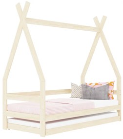 Benlemi Dětská dřevěná postel SAFE 5v1 ve tvaru teepee se zábranou a přistýlkou Zvolte barvu: Šalvějová zelená, Zvolte rozměr: 90x190 cm, Zvolte zábranu: S jednou zábranou