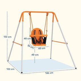 Dětská houpačka Outsunny venkovní zahradní houpačka z oceli s opěrkou zad a bezpečnostním pásem, nosnost 25 kg oranžová