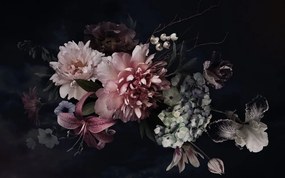 Vícedílný obraz Květiny Ve Stylu Vintage Na Tmavém Pozadí Nedostatek Nedostatek Přírodní plátno 80x50