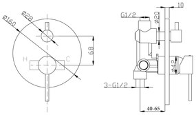 Sapho, KAI podomítková sprchová baterie, 2 výstupy, otočný přepínač, chrom, KA43