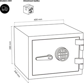 Trezor S2 bezpečnostní, ohnivzdorný, elektronický na kód, na dokumenty, 400x280x340 mm: EDGAR
