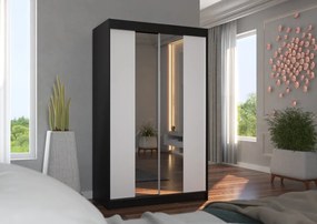Šatní skříň s posuvnými dveřmi Marvin - 120 cm Barva: Černá/Bílá