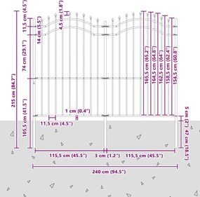 Zahradní plot Woerden s kopím nahoře černý 240 x 175 cm ocelový 151083