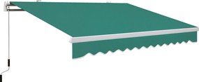 Outsunny Ručně Sklopná Markýza 395x245 cm Balkonová Markýza s Voděodolným a Anti-UV Kovovým Kličkovým Mechanismem pro Zahradní Terasu a Okna Zelená |