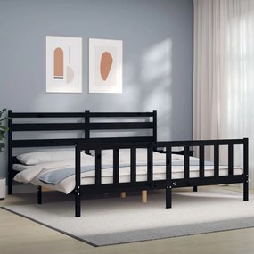 Rám postele s čelem černý 180 x 200 cm masivní dřevo