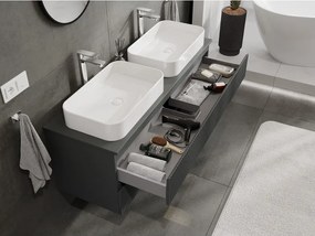 Mexen Rivel, koupelnová skříňka pod umyvadlo 140 cm s horní deskou, 2 zásuvky, drážkovaná, grafit matná - 91A20-14047-2-BFFC66