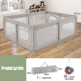 Costway Dětská ohrádka s 50 míčky a 2 dvířky a – 205 × 147 cm
