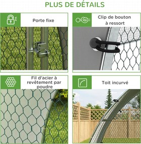 PawHut Velká Kurníková Klientela Pro Kuřata 5.75m² S UV-Ochrannou Střechou, Mřížková Oplocení 3.04D x 1.9Š x 2.2V m, Galvanizovaná Ocel, Zámek Dveře,…
