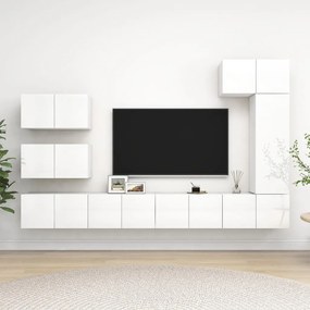 8dílný set TV skříněk bílý s vysokým leskem kompozitní dřevo - Default Title