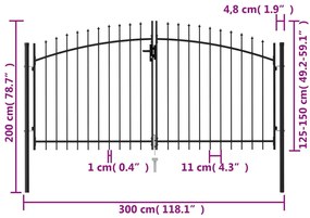 vidaXL Marketos Plotová branka Woerden s dvojitými dveřmi a hroty nahoře 299,5 x 199,5 cm