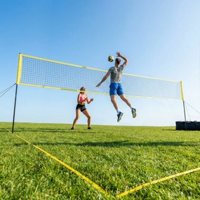 SPORTNOW sada pro badminton a volejbal – nastavitelná síť s výškově nastavitelnými ocelovými tyčemi, přenosný set s míčem a taškou (do interiéru i ve…