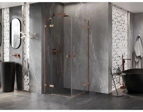 Mexen Lunar Duo, výklopný sprchový kout 105 x 105 cm, 8mm čiré sklo, profil měděná matná, 834-105L-105P-65-00