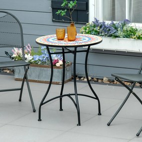 Outsunny zahradní stůl mozaikový stůl kulatý bistro stolek s mozaikovou deskou keramický kov červený+modrý+bílý Ø60 cm | Aosom