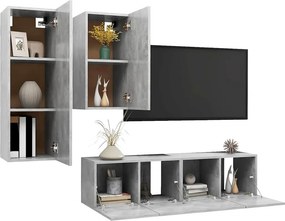 4dílný set TV skříněk betonově šedý kompozitní dřevo 3079151