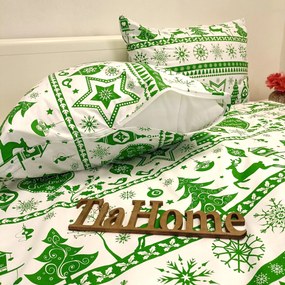 Povlečení bavlněné Vánoční povlečení Christmas zelené TiaHome - 1x Polštář 90x70cm, 1x Přikrývka 140x200cm