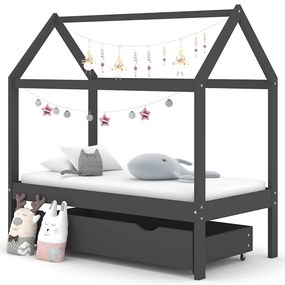 Rám dětské postele se zásuvkou tmavě šedý borovice 70 x 140 cm 322142