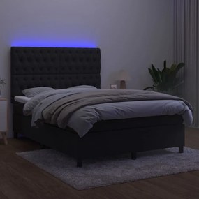 Box spring postel s matrací a LED černá 140x200 cm samet 3136307