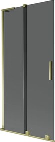 Mexen Velar L, 2-křídlová posuvná vanová zástěna 95 x 150 cm, 8mm šedé sklo, zlatá lesklá, 896-095-003-41-50