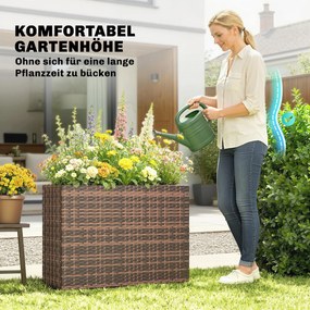 Vyvýšený záhon s nastavitelnými nohami, ratanový květináč s vyjímatelnou vložkou na terasu a balkon, hnědý