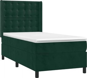 Box spring postel s matrací a LED tmavě zelená 90x200 cm samet 3139784