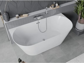 Mexen Oval Slim, volně stojící vana ke stěně 170 x 80 cm, bílá lesklá, chromový přepad, 52661708000-01