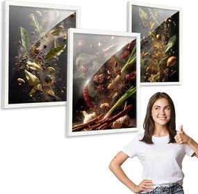Sada 3 obrazů vzor Koření s bílým rámečkem 30x40 triptych do kuchyně