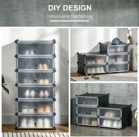 HOMCOM Úložný box na boty DIY zásuvný stojan na 6 párů bot, plast/ocel, černý+bílý, 49x36.5x108cm