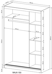 Piaski Šatní skříň MAJA 1ZRCADLO 150 Barva: Grafit
