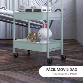 HOMCOM Skladovací vozík na kolečkách se 3 košíky a ocelovým rámem pro obývací pokoj, ložnici, kancelář a kuchyň 45x30x79 cm Světle modrá
