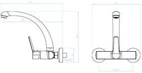 Kuchinox Vilava, nástěnná dřezová baterie s výlevkou ve tvaru F, chromová, LAV-BKW_087D