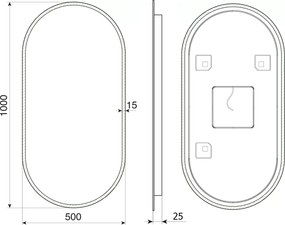 Sapho, MINOX oválné LED podsvícené zrcadlo 50x100cm